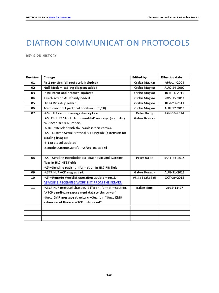 Diatron Communication Protocols r11 - FINAL | PDF | Device Driver | Usb