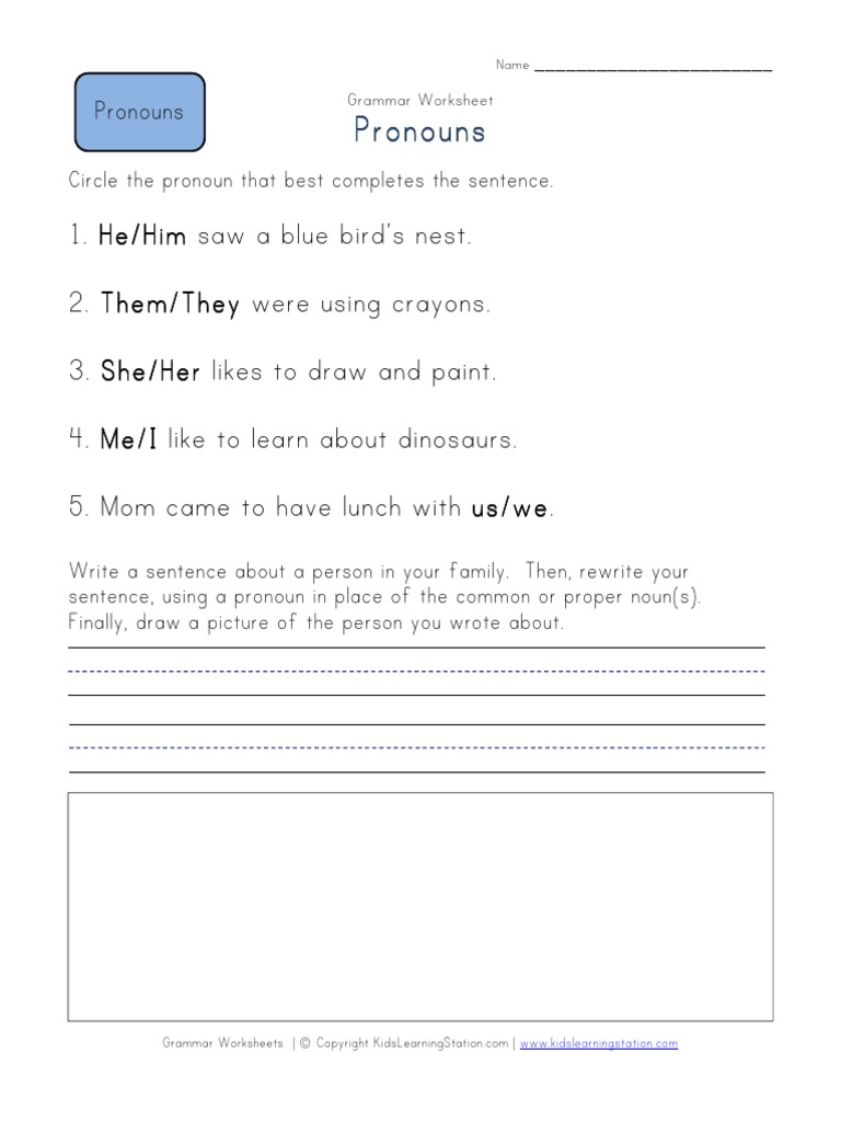 First Grade Pronoun Worksheet Sentences | PDF