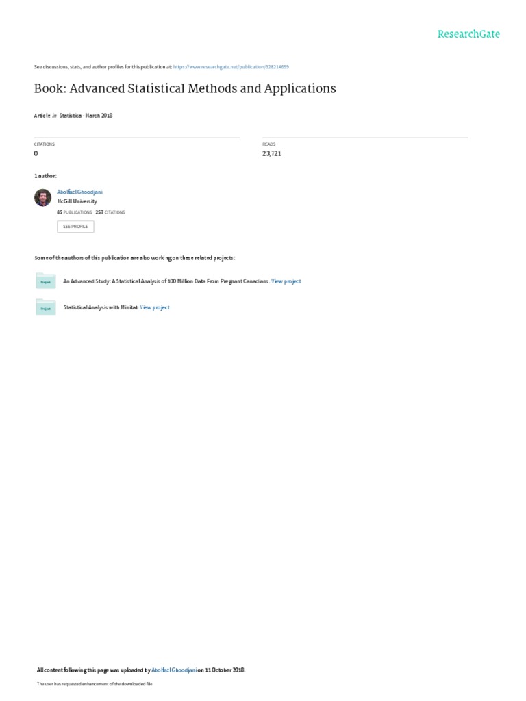 Book: Advanced Statistical Methods and Applications: Statistica March ...