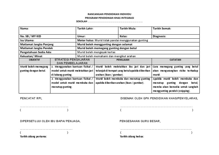 Contoh RPI Untuk Domain Motor Halus | PDF