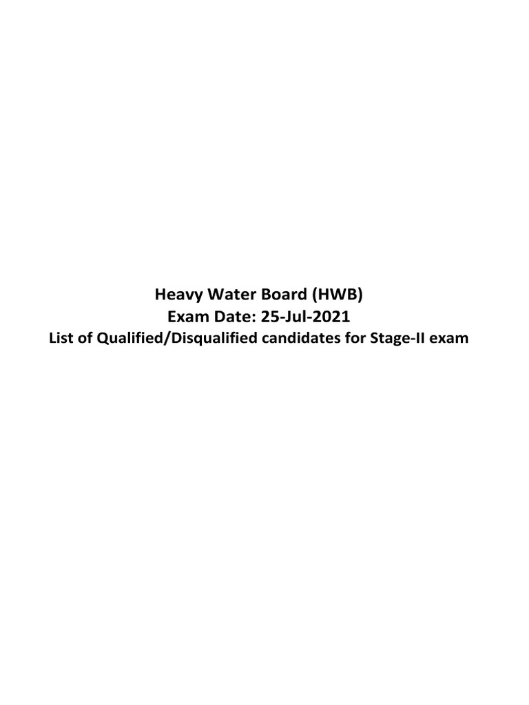 Heavy Water Board (HWB) Exam Date: 25-Jul-2021: List of Qualified ...