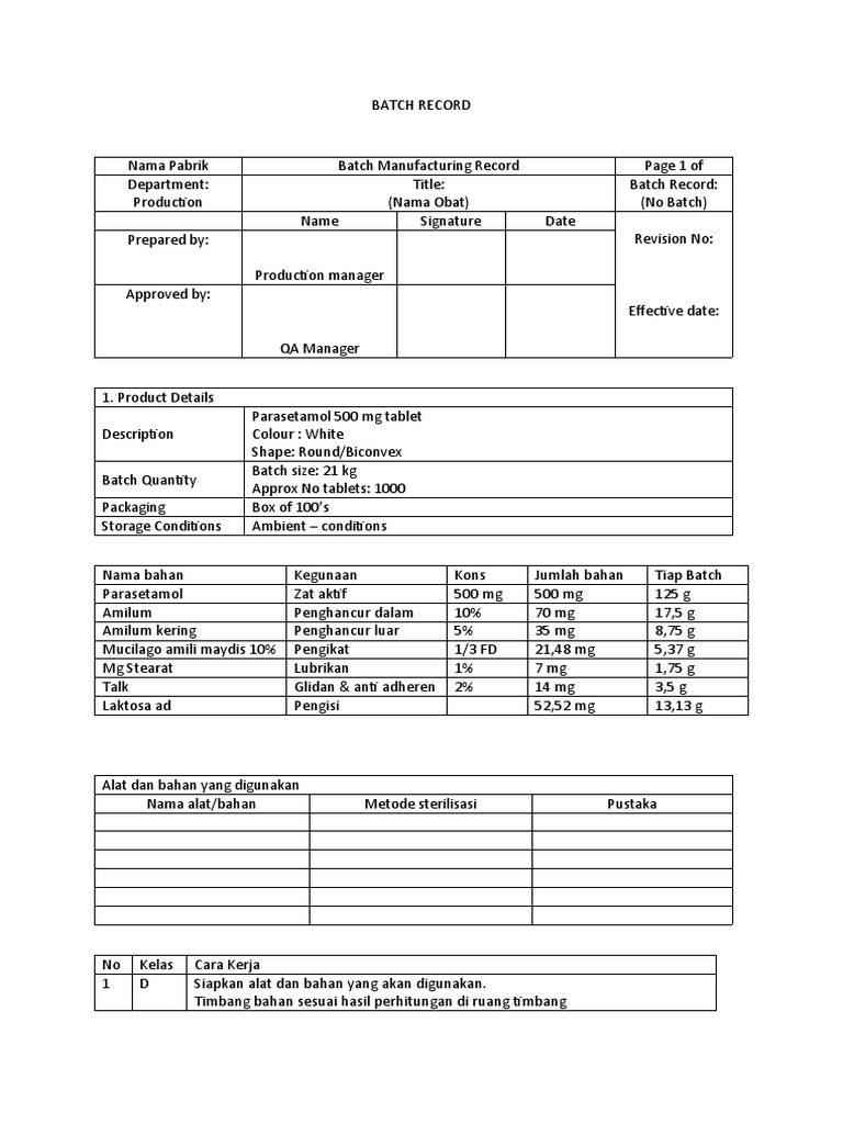 Contoh Batch Record Farmasi | PDF