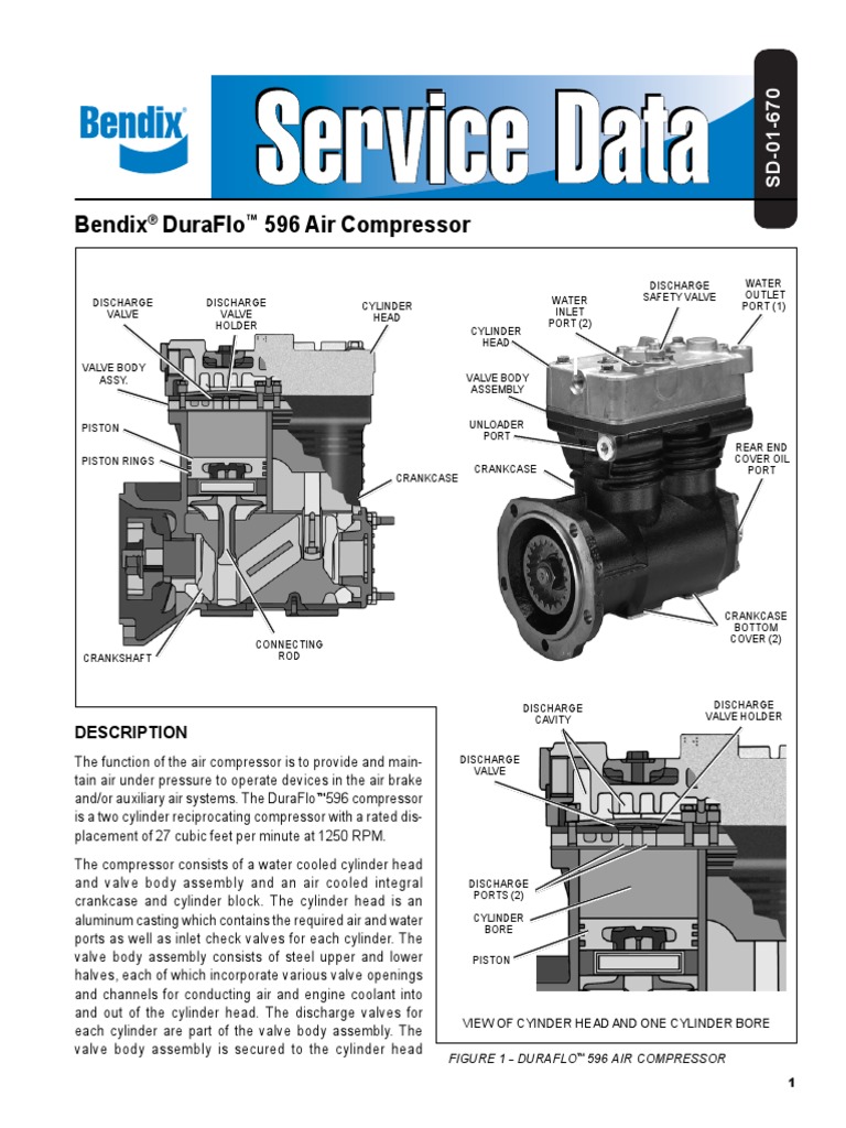 Bendix Duraflo 596 Air Compressor: Description | PDF | Piston | Valve