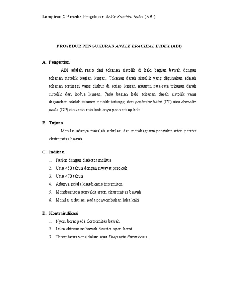 Lampiran 3 Prosedur Pengukuran Ankle Brachial Index (ABI) | PDF