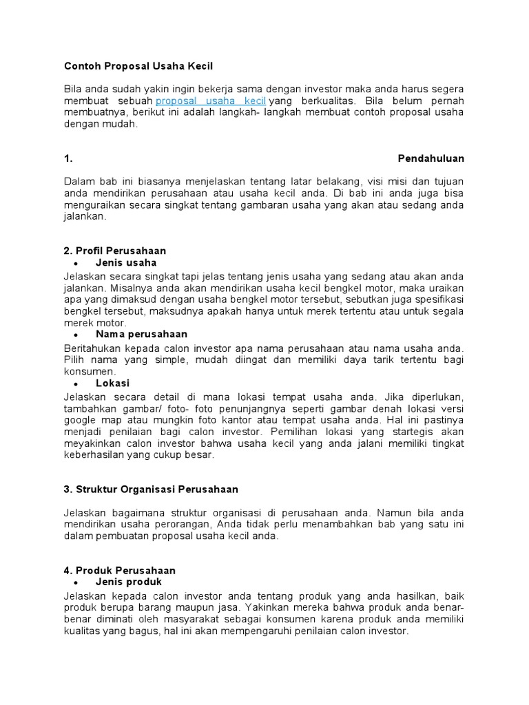 Contoh Proposal Usaha Kecil | PDF