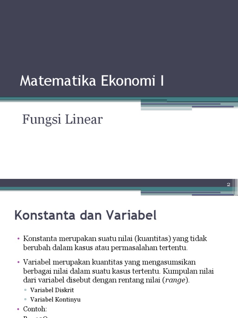 Fungsi Linear dalam Matematika Ekonomi | PDF
