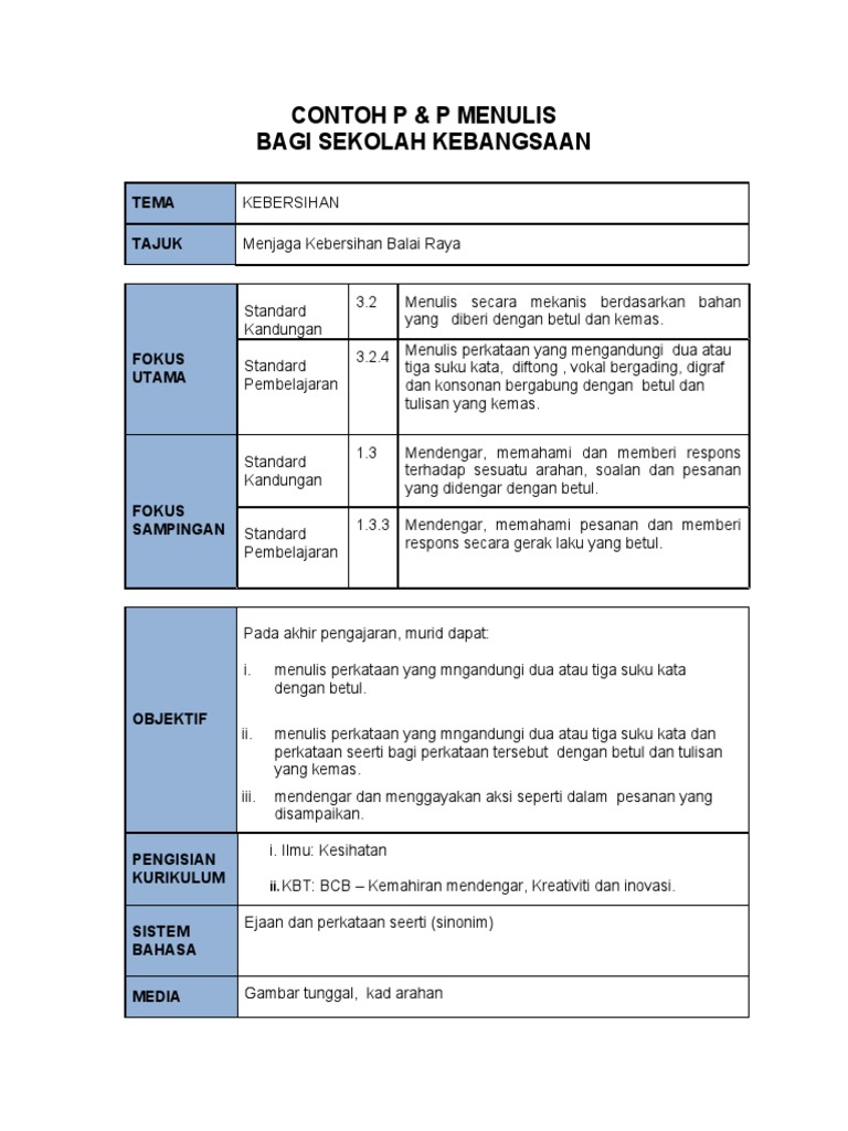 Contoh P&P Menulis | PDF | Seni & Disiplin Bahasa