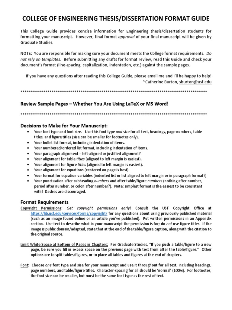 College of Engineering Thesis/Dissertation Format Guide: Review Sample ...