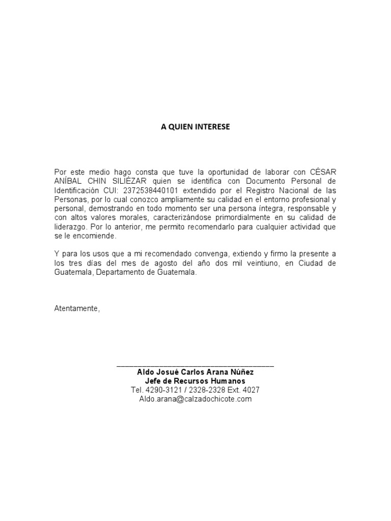 Carta de Recomendación Personal | PDF