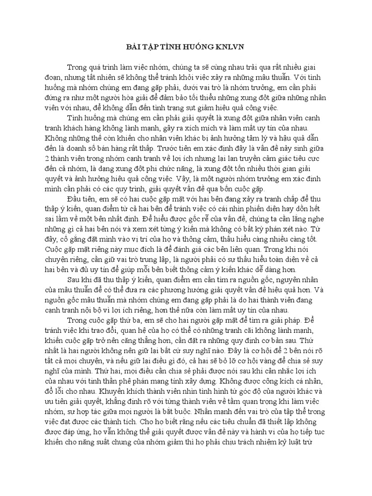 BÀI TẬP TÌNH HUỐNG KNLVN | PDF