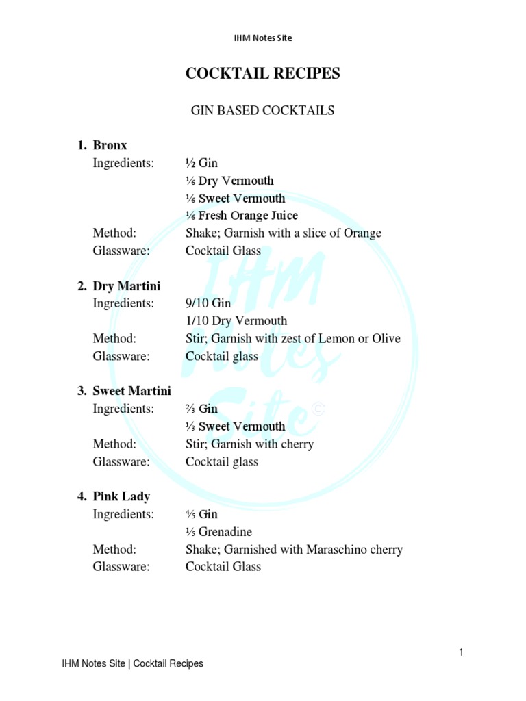 Cocktail Recipes: 1. Bronx | PDF | Martini (Cocktail) | Cocktails