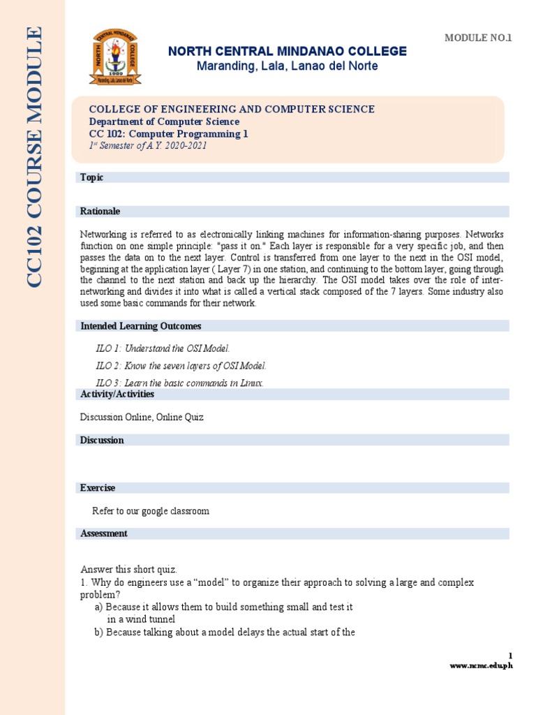 CC102 - Module 1 | PDF | Computer Network | Osi Model