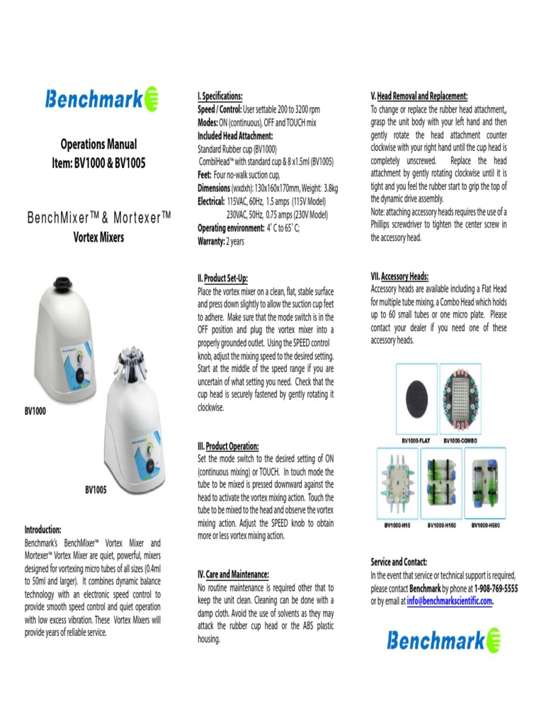 Operations Manual Item: Bv1000 & Bv1005: Benchmixer™ & Mortexer™ | PDF ...