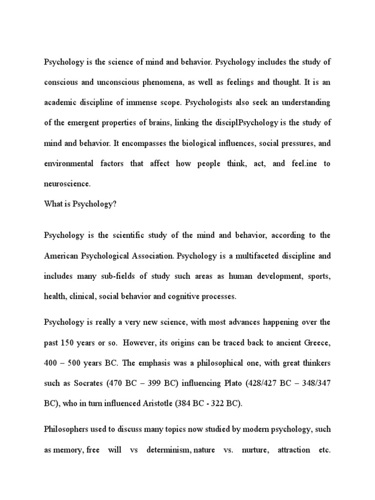 Psychology Is The Science of Mind and Behavior | PDF | Psychology | Mind