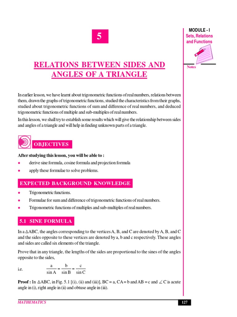 Lesson-05-Relations Between Sides and Angles of A Triangle | PDF | Sine ...