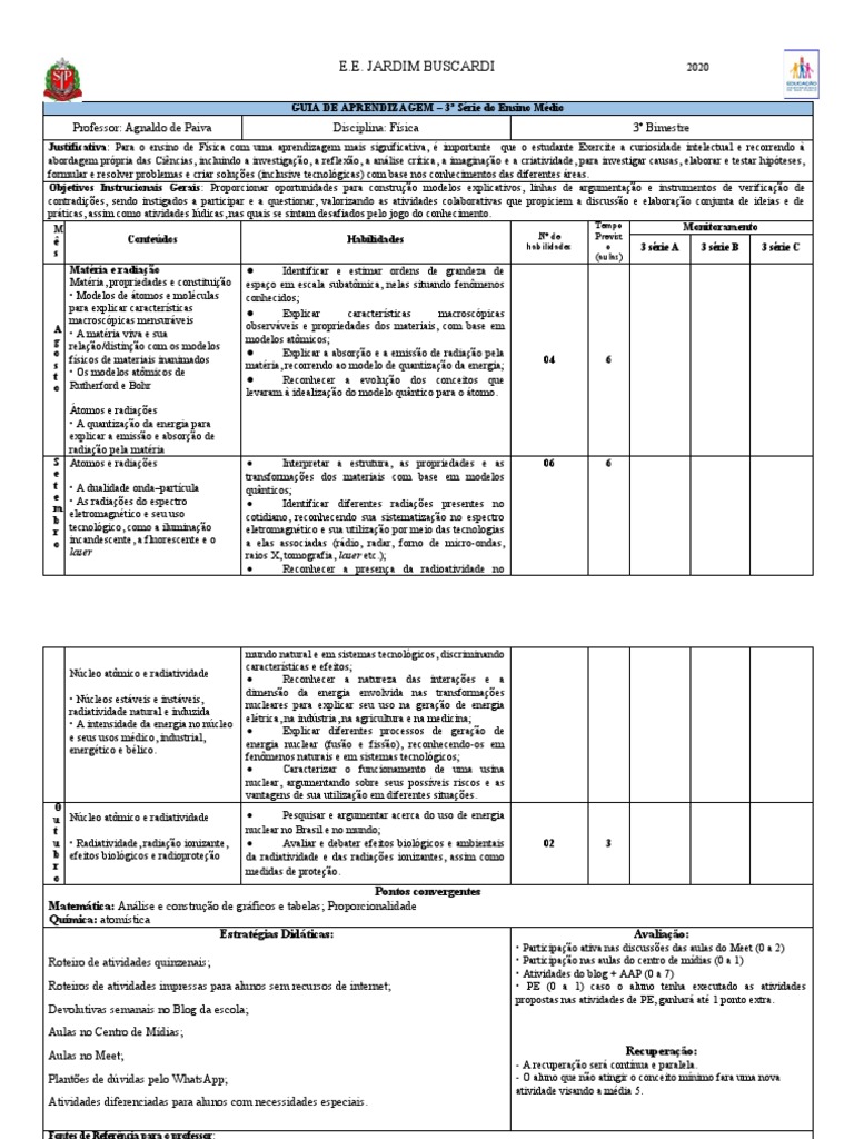 Guia de Aprendizagem 3 EM 3 Bimestre | PDF | Radioatividade | Espectro