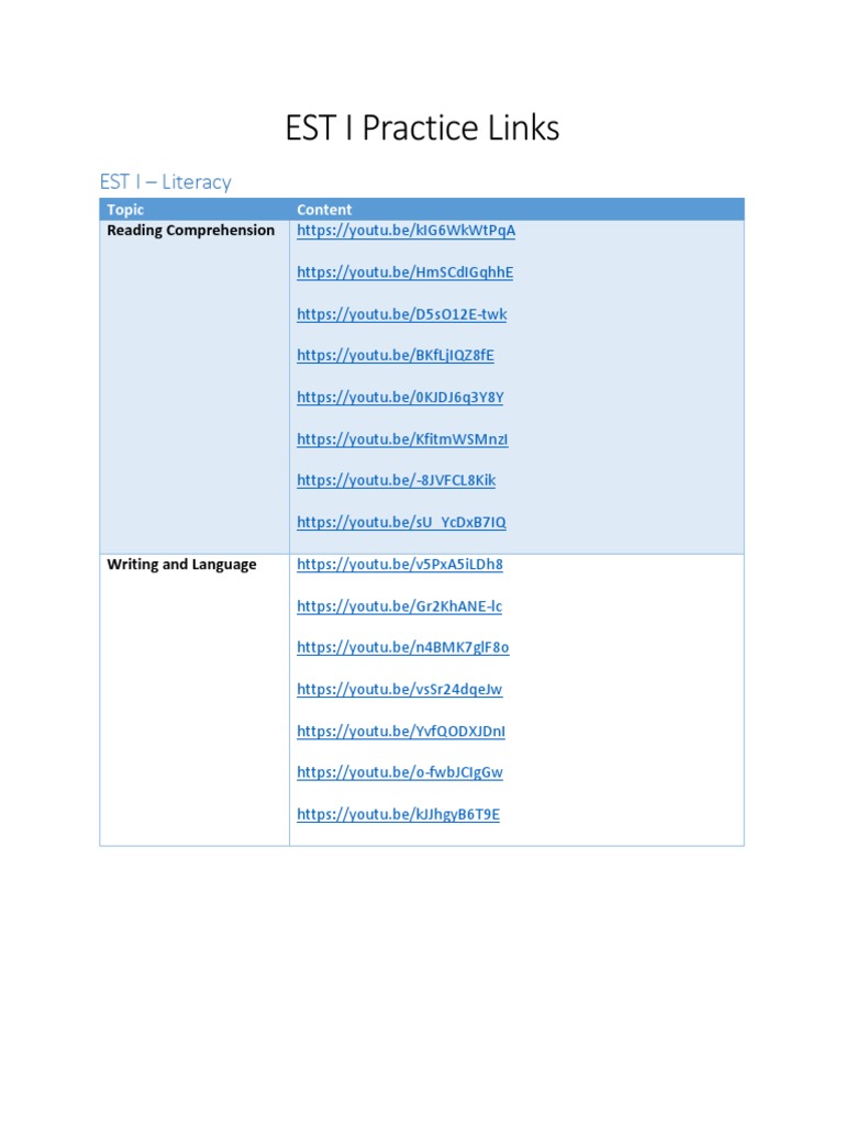 EST I Practice Links | PDF | Mathematics