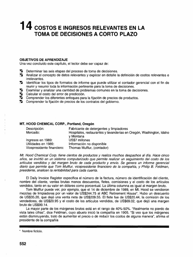 Lectura Costos Relevantes Parte I | PDF | Toma de decisiones | Costo de ...