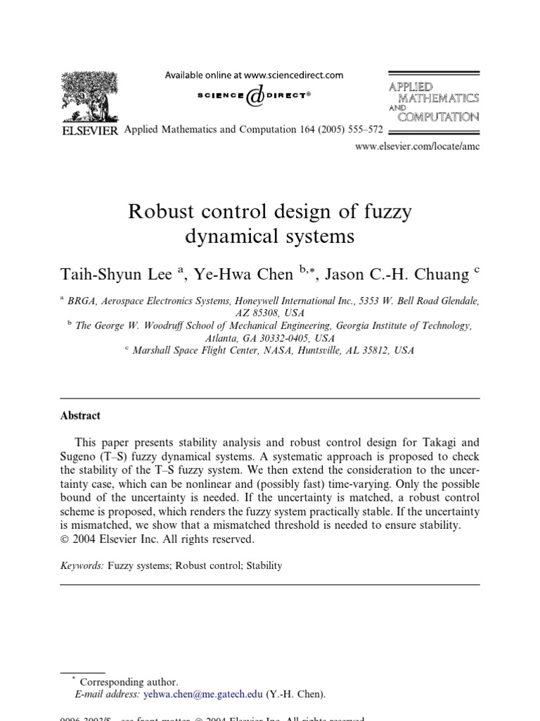 Robust Control Design of Fuzzy Dynamical Systems: Taih-Shyun Lee, Ye ...