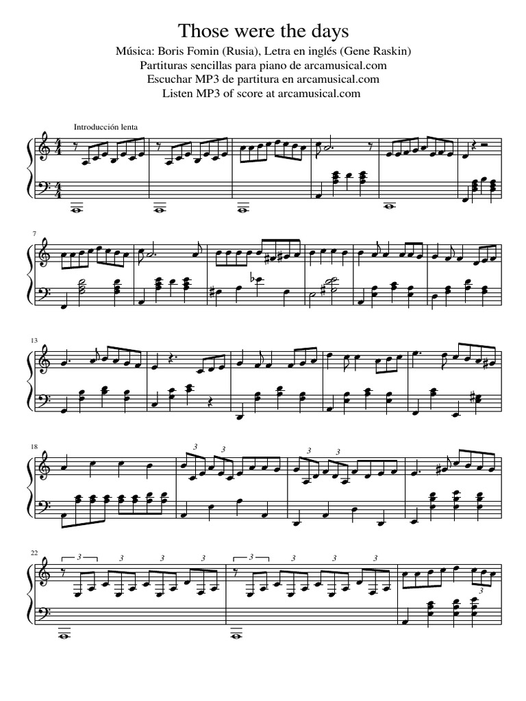 Those Were The Days: Música: Boris Fomin (Rusia), Letra en Inglés (Gene ...