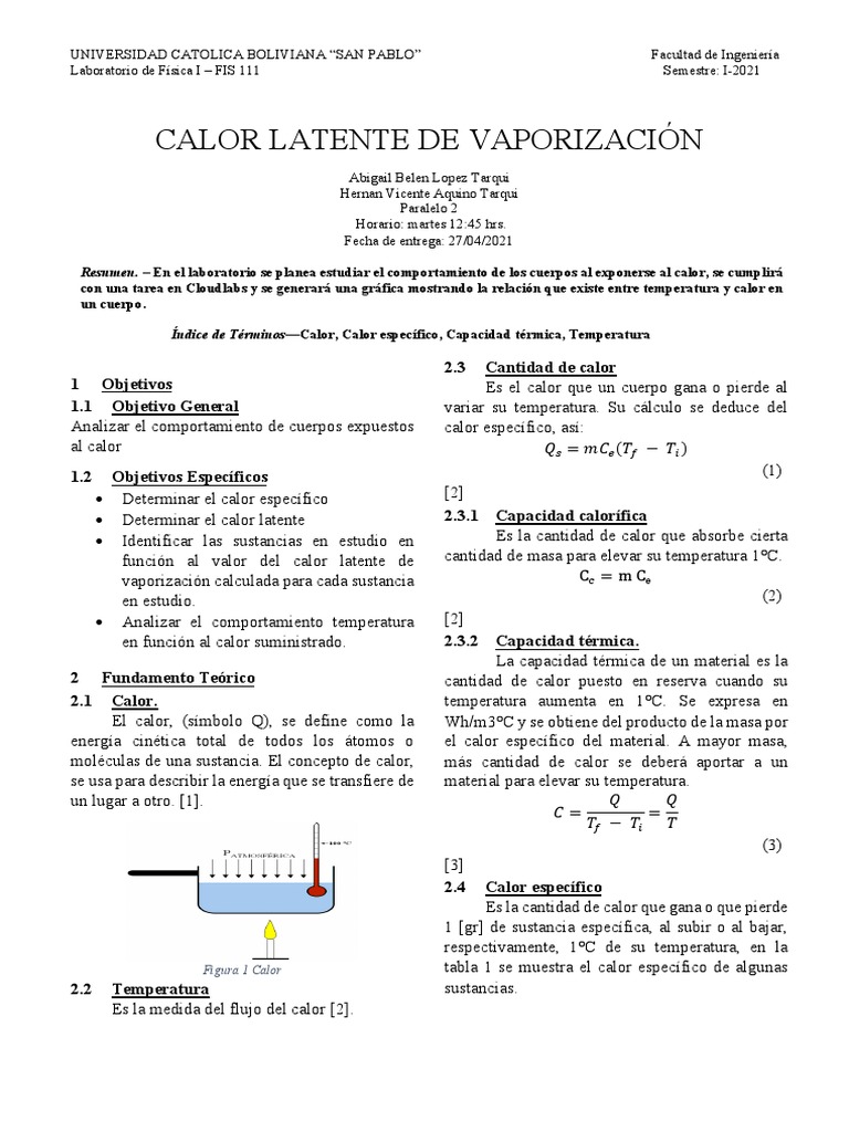 Calor Latente de Vaporización y Específico | PDF | Calor | Calor latente