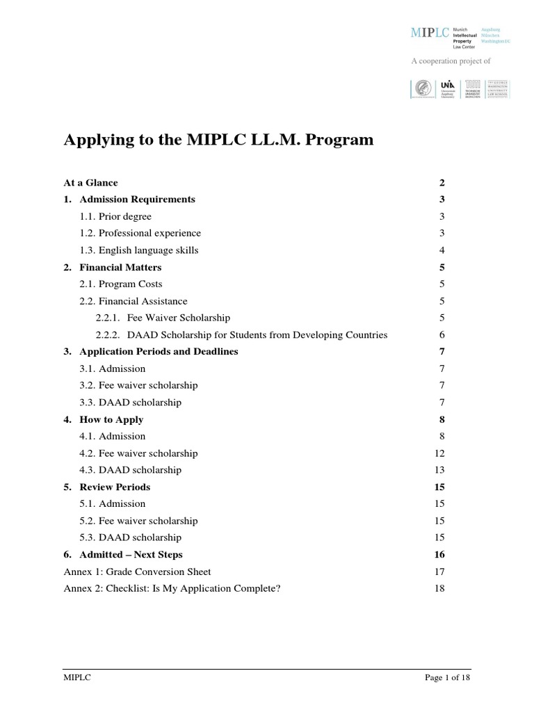 Applying to the MIPLC LL.M. Program Guide | PDF | Academic Degree ...