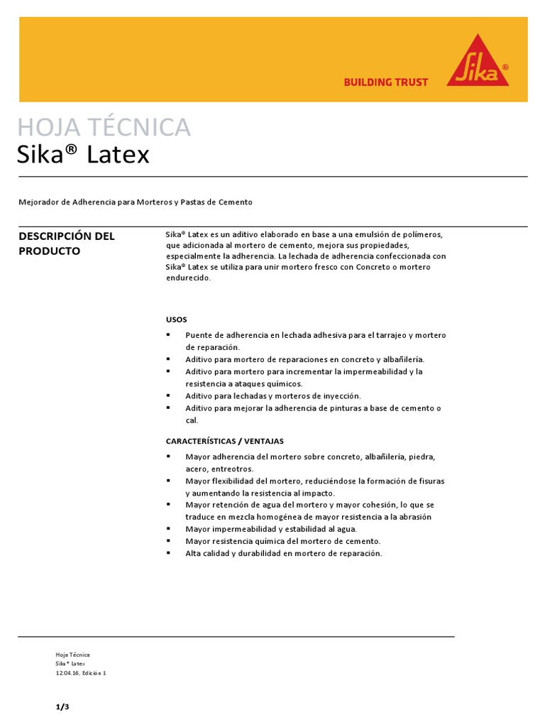 HT Sika Latex. | PDF | Hormigón | Cemento