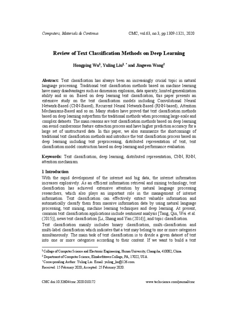 Review of Text Classification Methods On Deep Learning | PDF | Deep ...