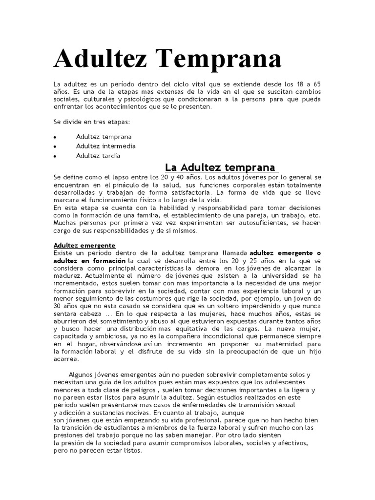 Adultez Temprana | PDF | Adultos | Ciencias del comportamiento