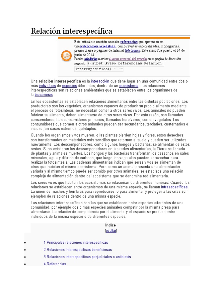 Relación Interespecífica | PDF | Depredación | Simbiosis
