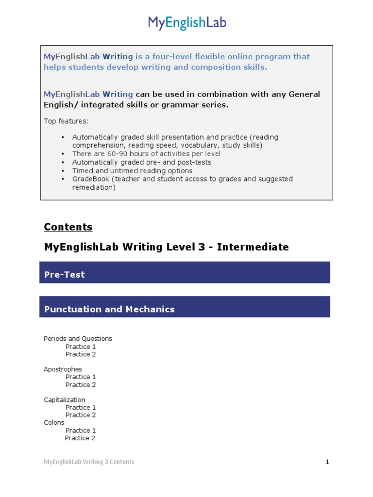 Myenglishlab Writing Level 3 - Intermediate: English | PDF | Syntax | Cognitive Science