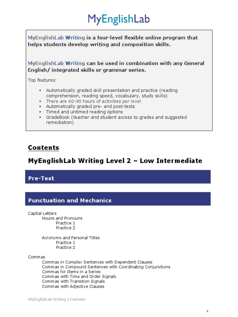 MyEnglishLab Writing Level 2 Program Overview | PDF | Verb | Language ...