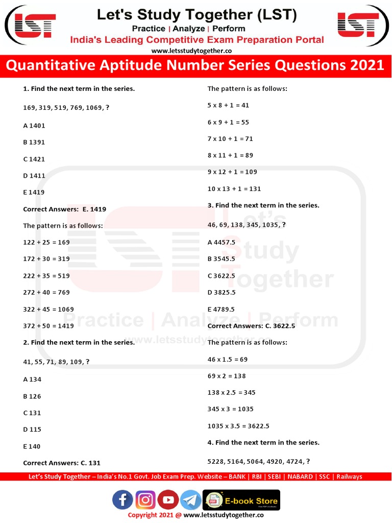 50 Number Series Questions Answer | Download Free PDF | Government Of ...