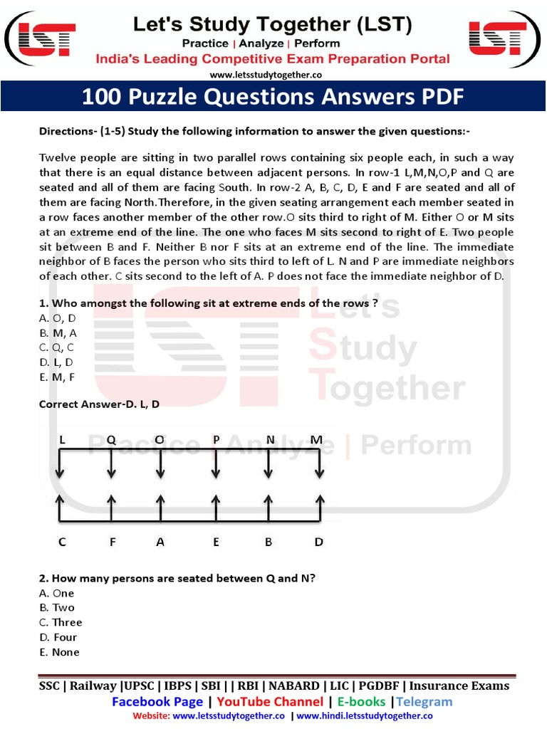 100+ Logical Puzzles Questions With Answers PDF | PDF