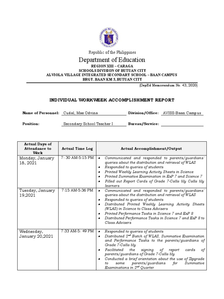 Weekly Accomplishment Report: Teacher Activities | PDF | Communication ...