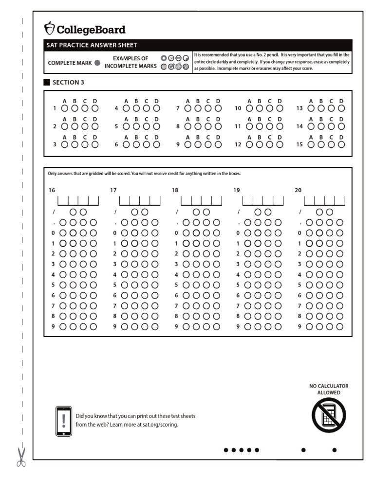 SAT Math Answer Sheet | PDF