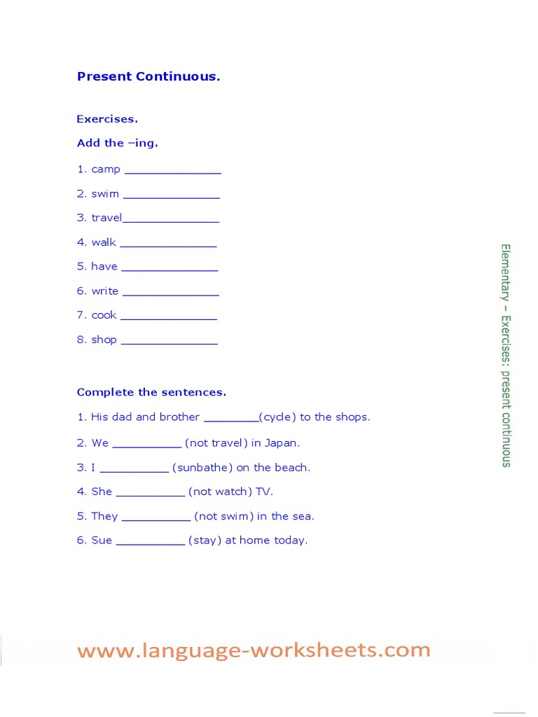 Present Continuous.: Exercises. Add The - Ing | PDF