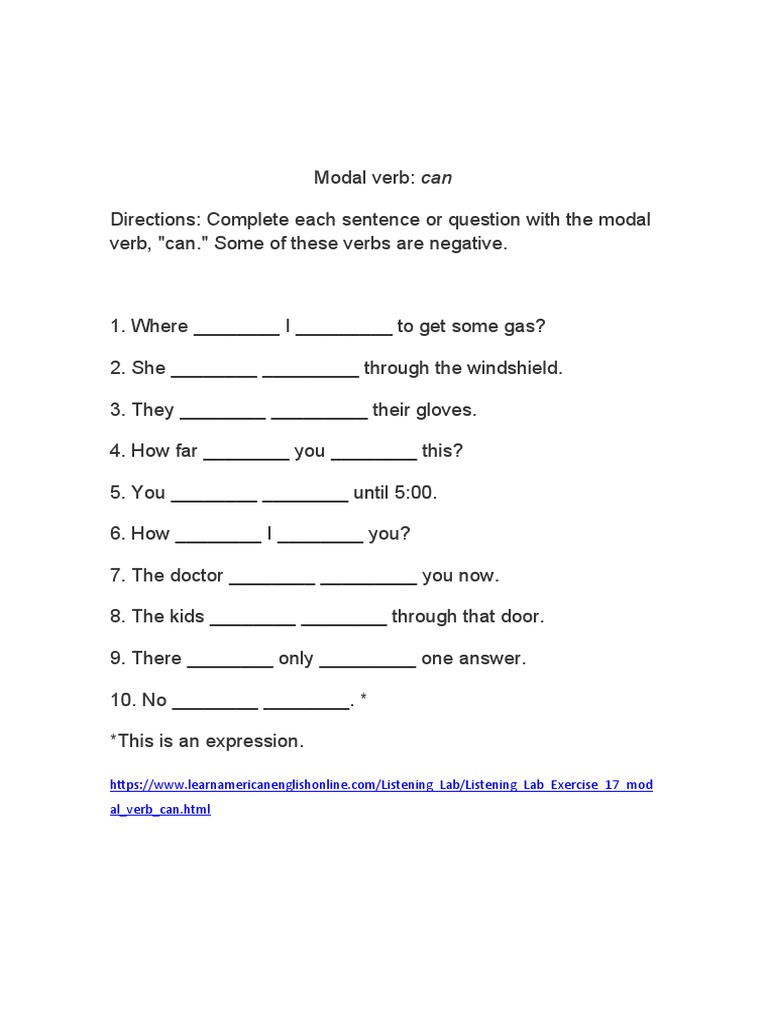 Modal Verb "Can" Exercise | PDF | Language Arts & Discipline | Self ...