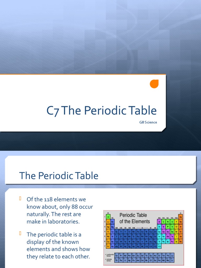 C7 The Periodic Table: G8 Science | PDF | Periodic Table | Chemical ...