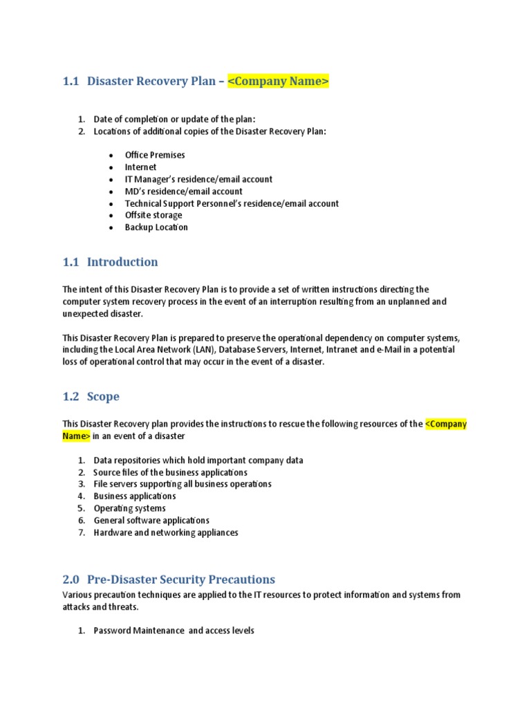 Disaster Recovery Plan - Template | PDF | Backup | Disaster Recovery
