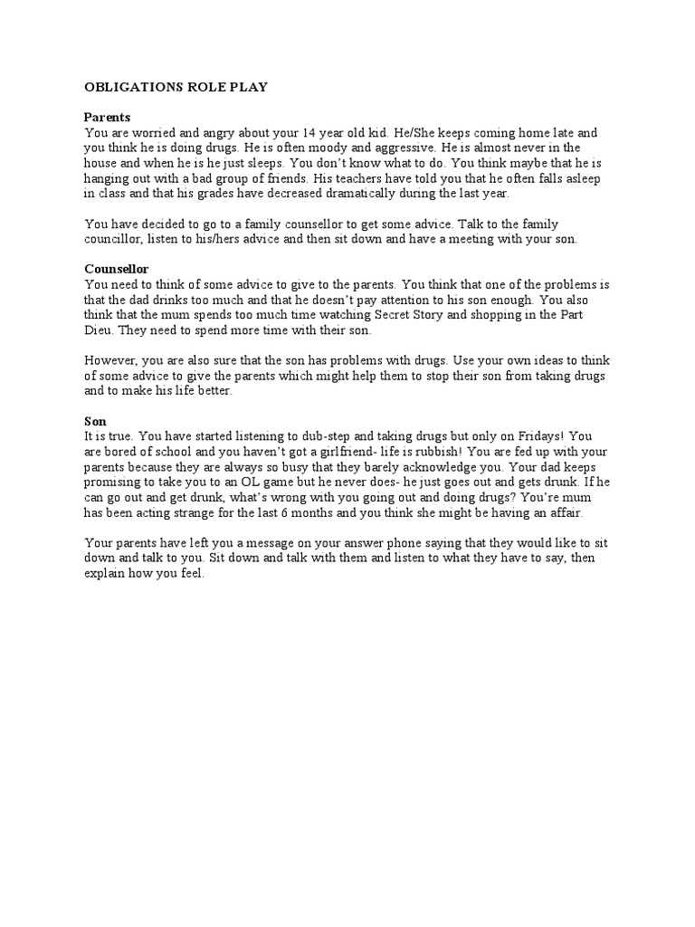 Advice and Obligations Role Play Conversation Topics Dialogs Role Plays ...