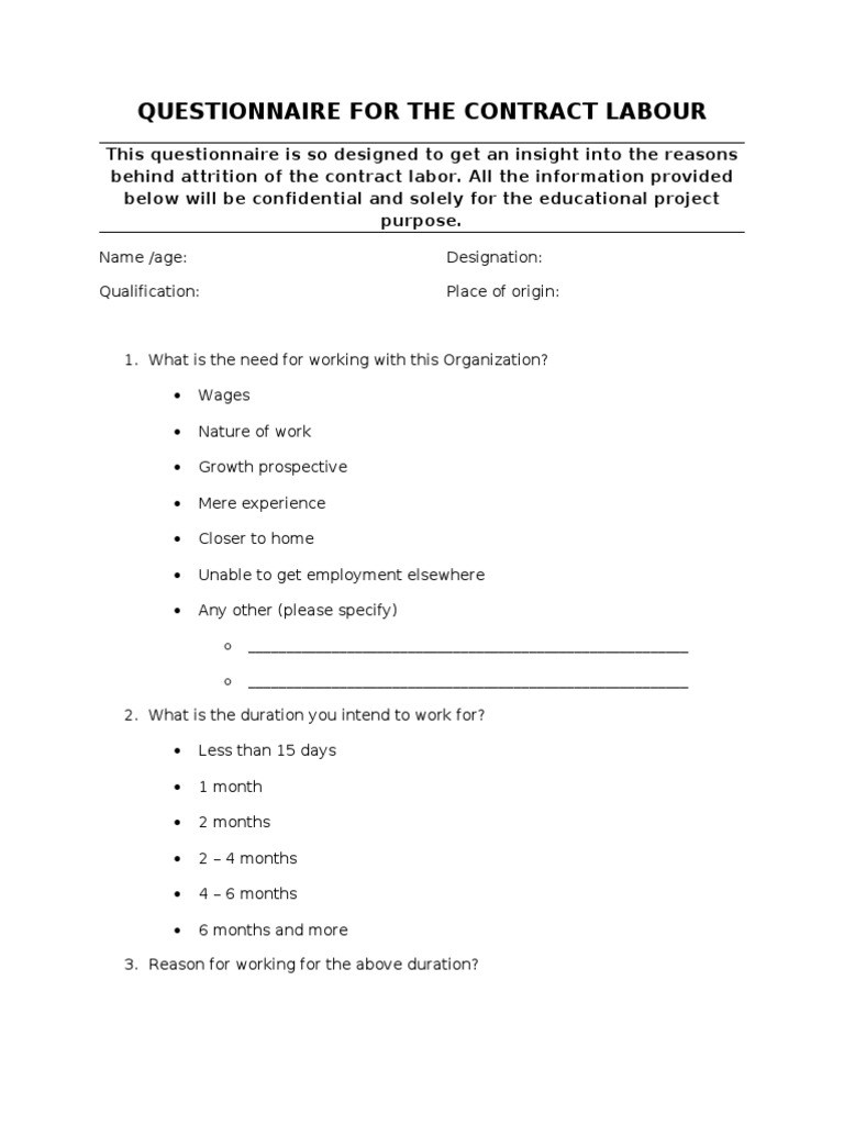 Contract Labor Attrition Survey | PDF