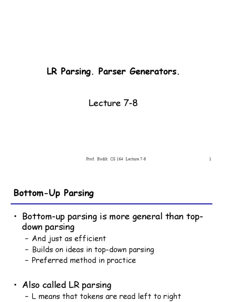 LR Parsing. Parser Generators.: Lecture 7-8 | PDF | Parsing | Computing LR Parsing. Parser Generators.: Lecture 7-8 | PDF | Parsing | Computing