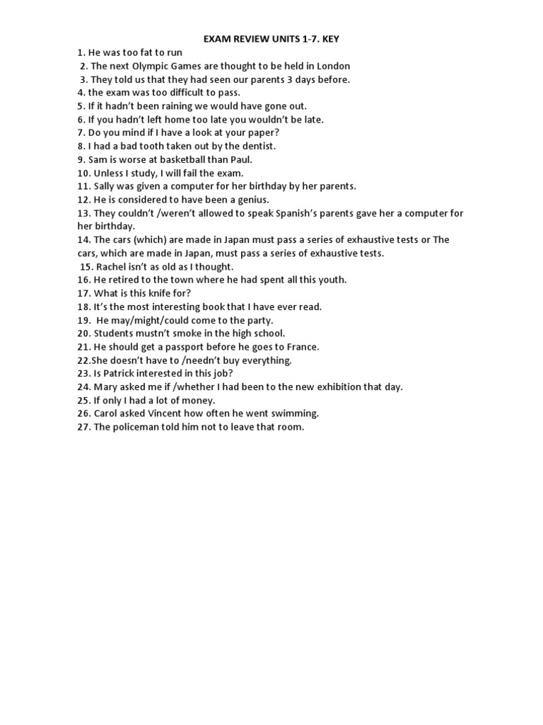 Exam Review: Key Concepts Units 1-7 | PDF