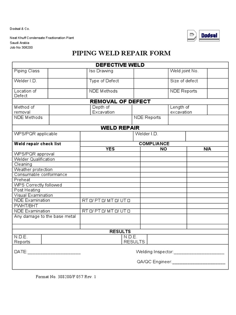 Weld Repair Form | PDF