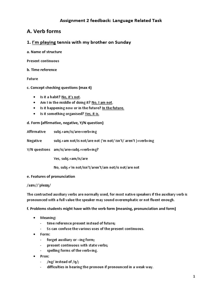 CELTA Assignment 2 Feedback Language Rel | PDF | Verb | Stress (Linguistics)