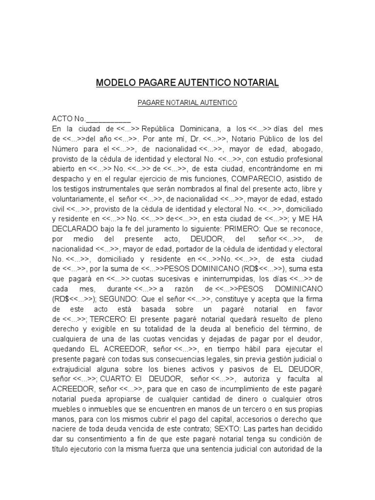 Modelo Pagare Autentico Notarial - Docx Lic Omar Caba | PDF | Gobierno ...