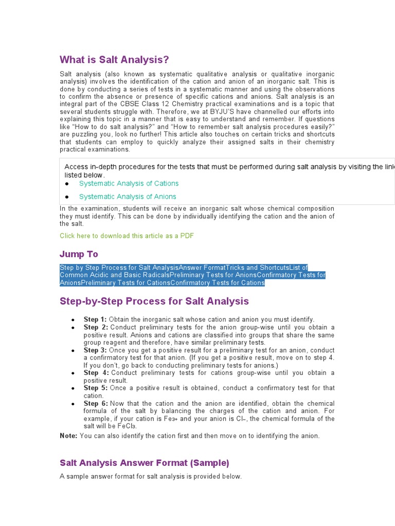 What Is Salt Analysis | PDF | Salt (Chemistry) | Ammonium