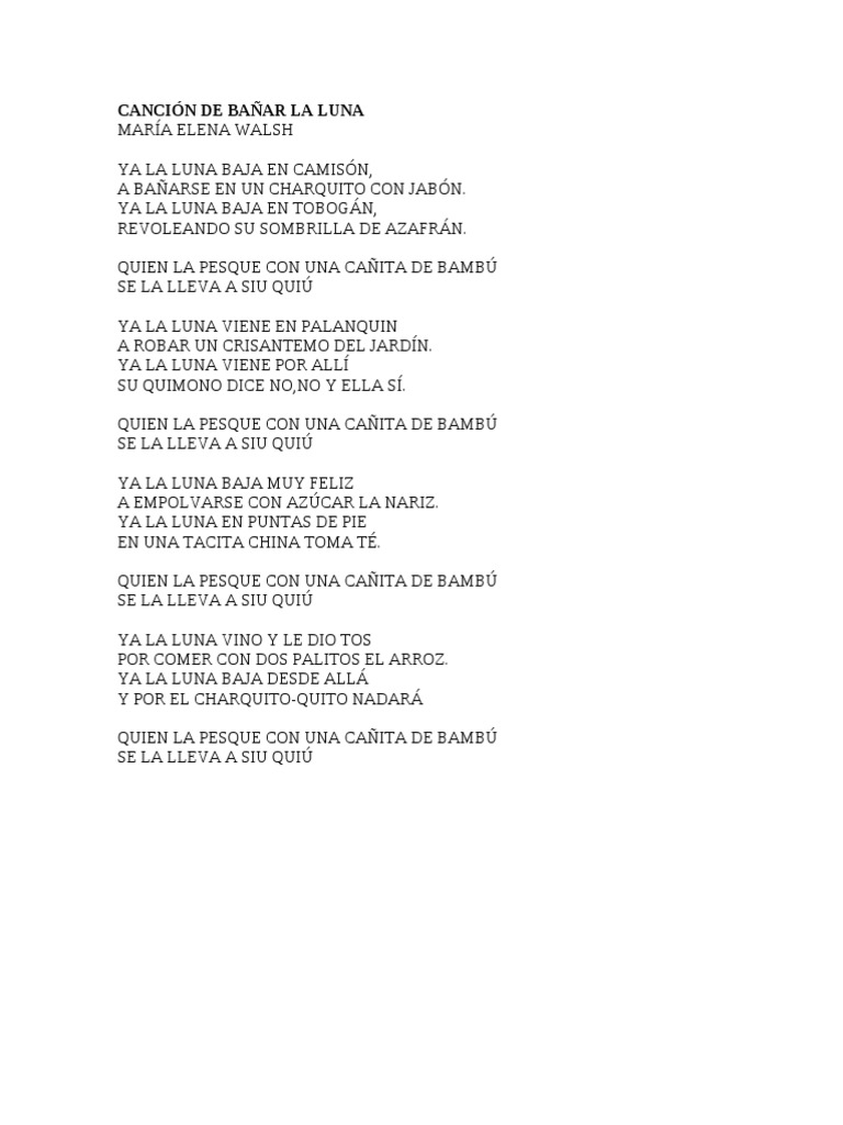 Canción de Bañar La Luna - María Elena Walsh | PDF
