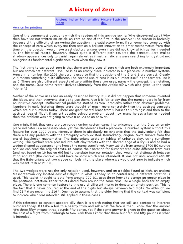 A History of Zero: Ancient Indian Mathematics Index History Topics in ...